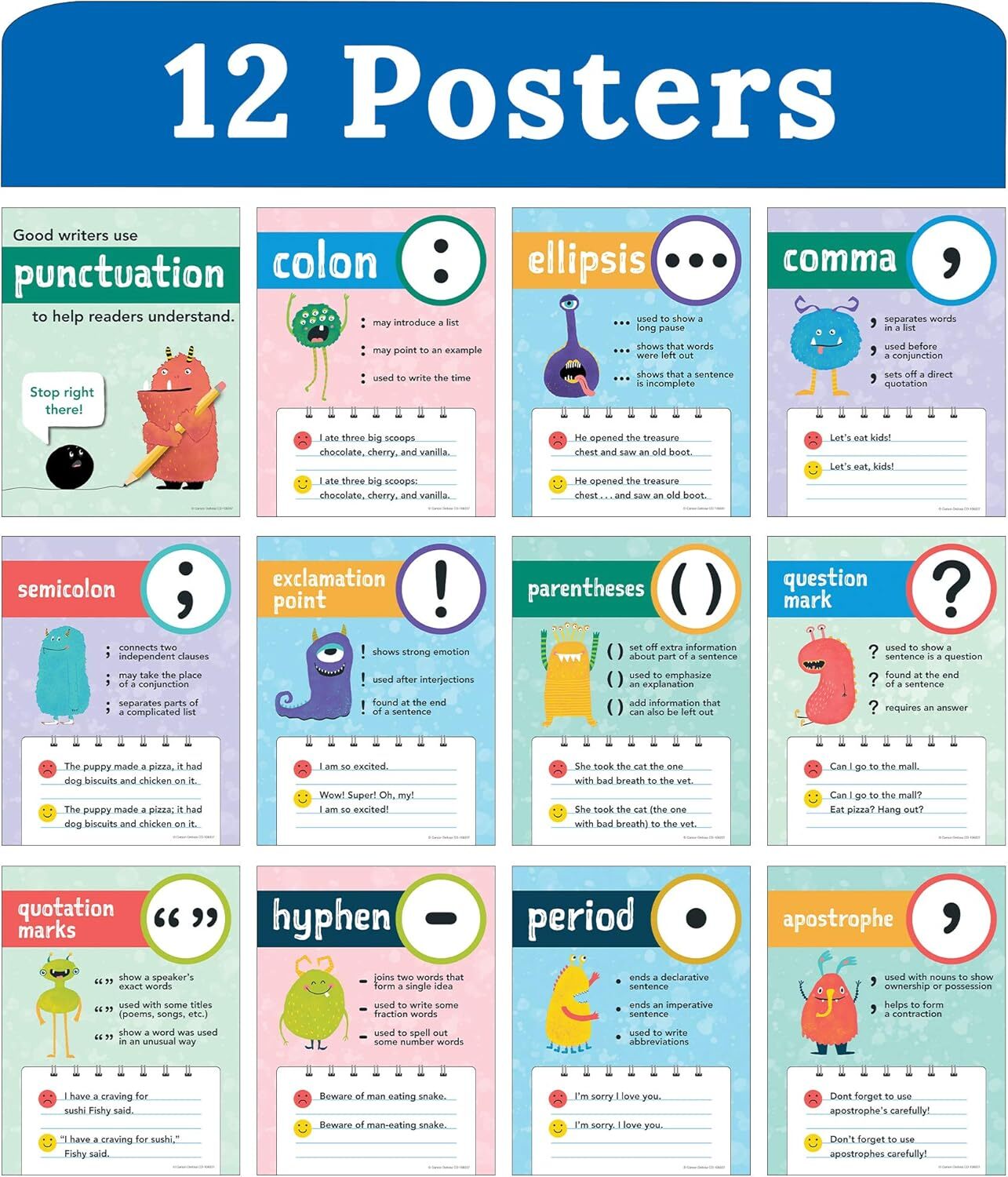 CD106037: Punctuation Mini Posters Carson Dellosa 12 Punctuation ...
